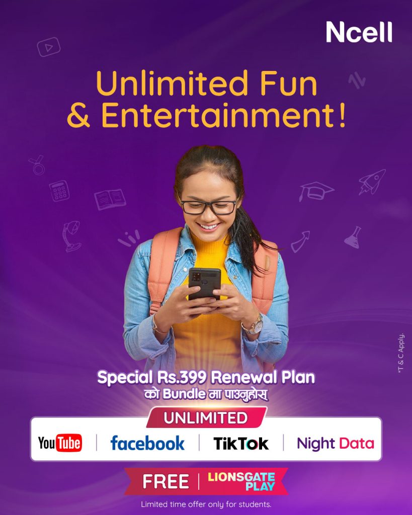 Ncell offers Unlimited Facebook, TikTok, and YouTube to students - Fiscal Nepal